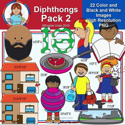 Diphthongs Clip Art Bundle – 354 PNG Images by English Unite Clip Art