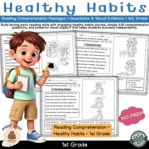 Healthy Habits Reading Comprehension Passages | Visual Evidence | 1st Grade