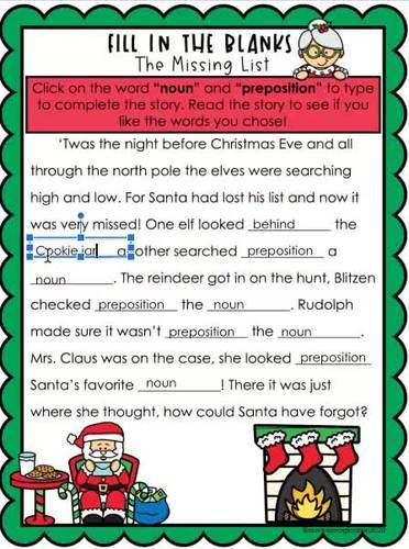Christmas Stories Fill in the Parts of Speech - Print and Digital