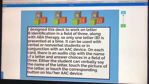 SPEECH THERAPY BOOM CARDS: B LETTER IDENTIFICATION - Field of 3/AAC/ABA