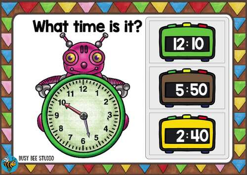 TELLING TIME TO 5 MINUTES BOOM CARDS MATH 2ND 3RD GRADE PRACTICE REVIEW ...