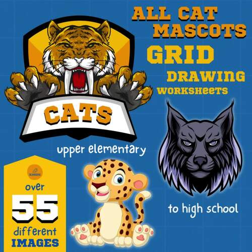 CAT Mascots Grid Drawing: Tigers, Lions, etc: Student Council Middle ...