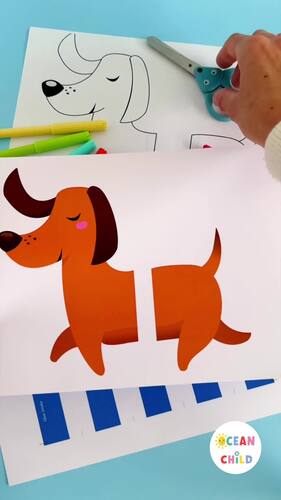 Dancing Dog Craft Pets Activity Cut & Color Puppy Printable Dachshund ...