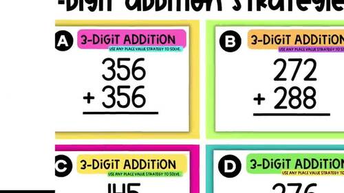 Place Value Strategies | 3-Digit Addition within 1000 Task Cards