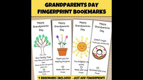 Grandparents Day Fingerprint Bookmarks Craft | Printable Gift Activity