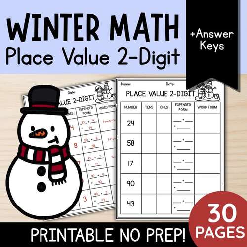 Winter Math: Place Value 2-Digit Tens and Ones | First & Second Grade