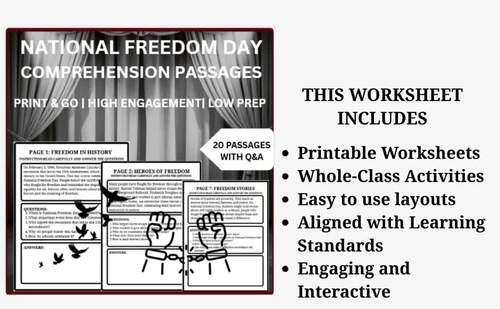 NATIONAL FREEDOM DAY COMPREHENSION PASSAGES | 20 PASSAGES WITH Q&A ...