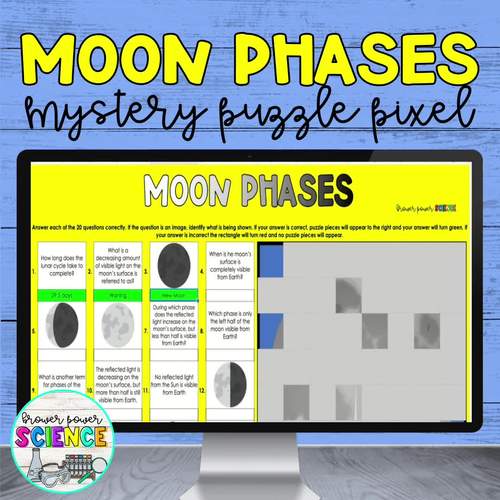 Moon Phases Mystery Picture Pixel by Brower Power Science | TPT