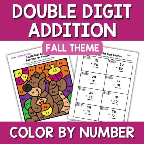 2 Digit Addition with regrouping mix Fall Color By Number Code Math ...