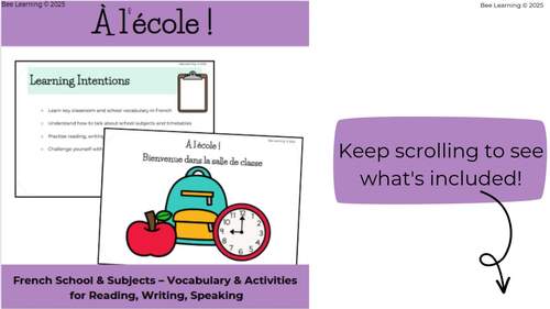 French School Unit – Classroom & Subject Vocabulary + Reading ...