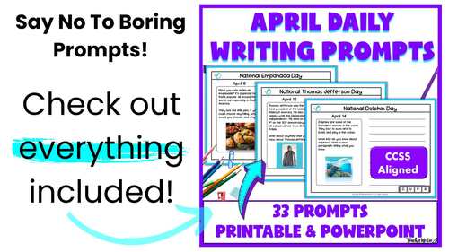 #MARCHMEGA April Writing Prompts Journal Spring Daily Quick Write PPT ...