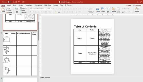 Area of Shapes Foldable, ThinkPairShare and Exit Ticket *6th Grade
