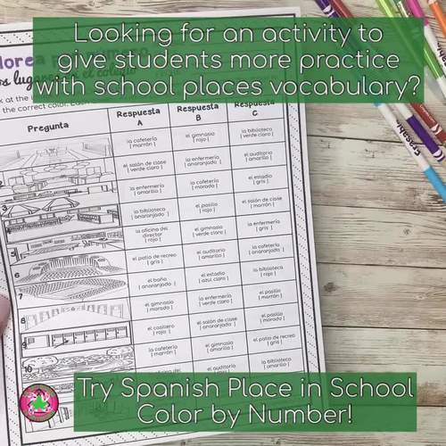 Spanish School Vocabulary Activity | Color by Number | Colorea por número