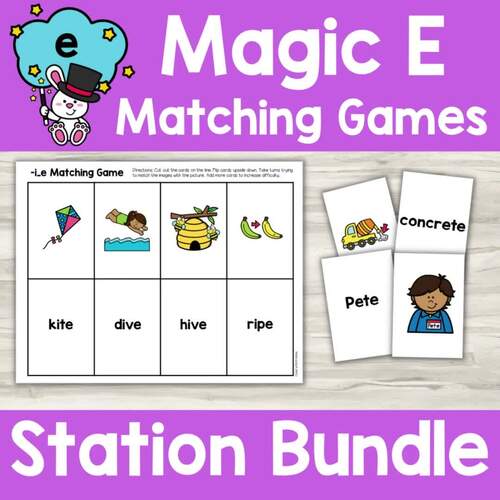 Magic E CVCE Matching Games Bundle | Center Stations 1st 2nd Grade Phonics