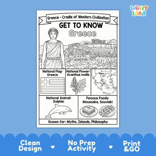 Greece Country Study Geography Coloring Page Worksheet Activity | Europe