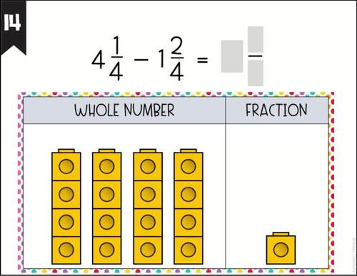 Subtract Mixed Numbers with Regrouping using Visual Models Task Cards - 4th