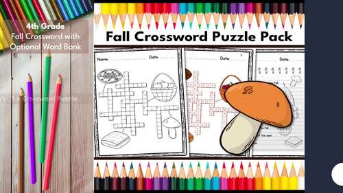 4th Grade Fall Crossword Puzzle and Coloring Activity Pack for Fourth ...