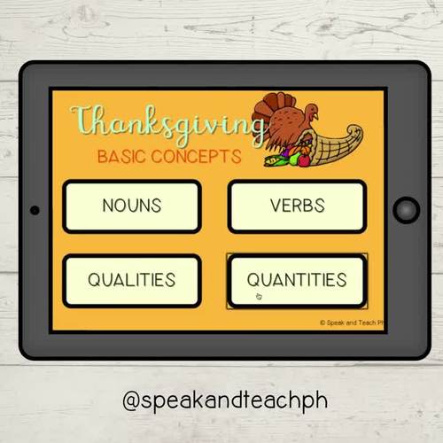 Boom Cards™ for Speech Teletherapy Thanksgiving Basic Language Concepts