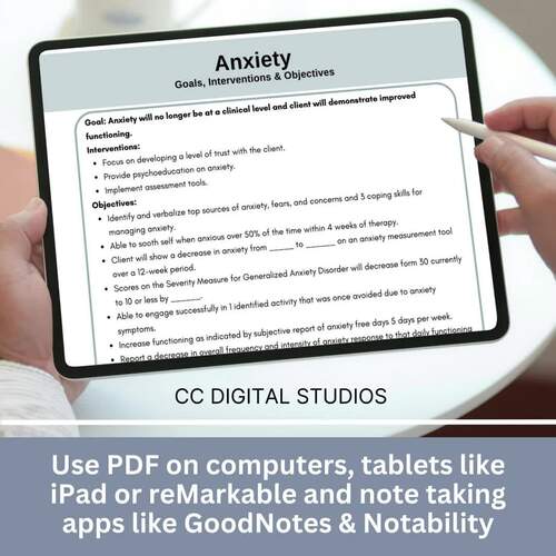 Anxiety Treatment Plan Cheat Sheet, Therapy Tool Measurable Goals ...