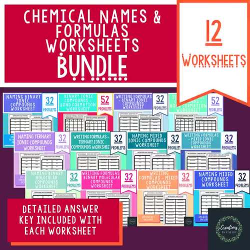 Chemical Names and Formulas Worksheets Bundle - Keys Included | TPT