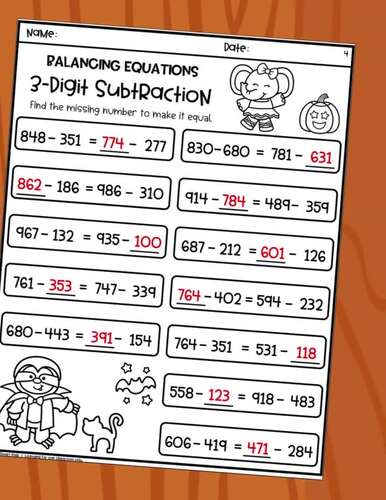 Halloween 3Digit Addition &Subtraction Balancing Equations Bundle ...
