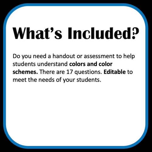 Colors and Color Scheme Handout or Assessment FCS FCS | TPT