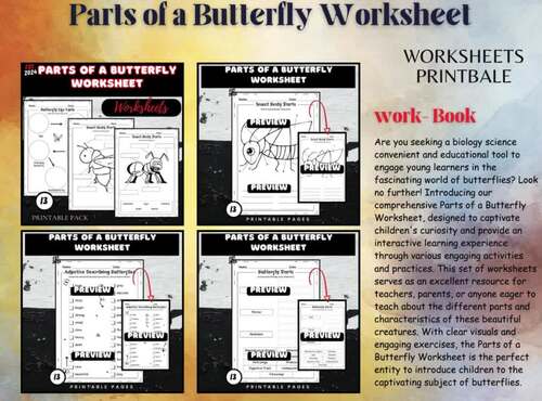 Parts of a Butterfly Worksheet for kids by English For Kids ABC | TPT