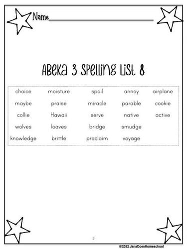 Abeka Spelling & Poetry 3 List 8 - 6th Edition - Spelling Practice Review