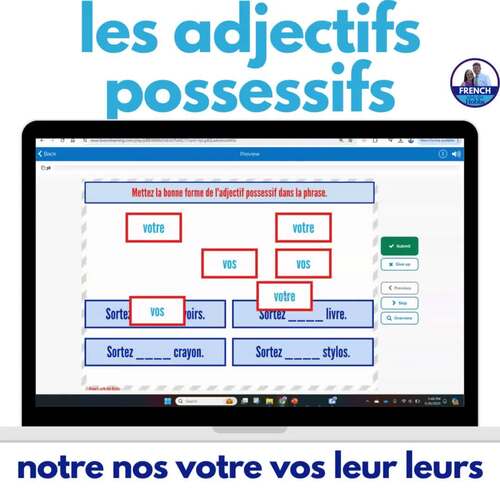 French Possessive Adjectives notre nos votre vos leur leurs ONLY Boom ...