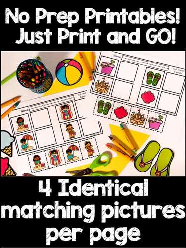 Summer ESY Matching Cut and paste Worksheets and Centers for special ...
