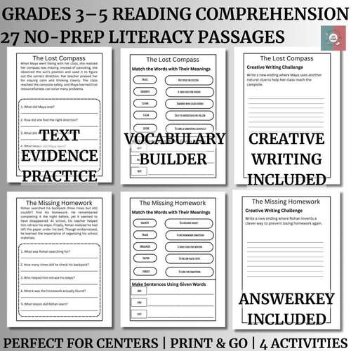 No-Prep Reading Comprehension Worksheet,Questions,Vocabulary,Writing ...