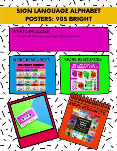 90s Bright Retro Themed Sign Language Alphabet Letter Posters ASL DHH ...