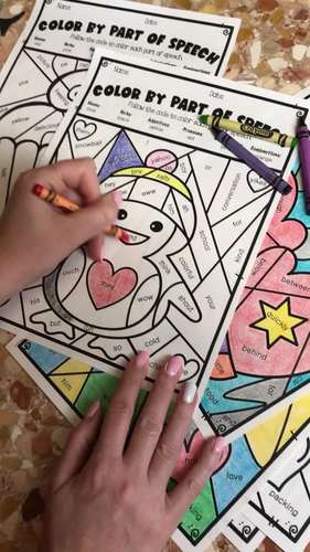 Color by Code: Parts of Speech Valentine's Day Grammar Activity, no prep