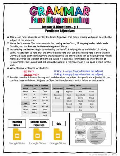 Predicate Adjectives - English Grammar Lesson 14 - Print & Digital