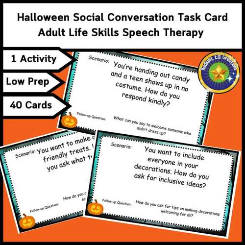 Halloween Social Conversation Task Card Adult Life Skills Speech Therapy