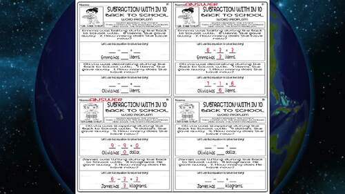 Back to School Math Word Problems Subtraction Within 10 Bright Boost ...