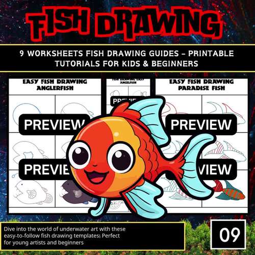 Fish Drawing worksheets Guides - Printable Tutorials for Kids & Beginners
