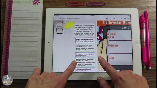 Punctuating Titles Sorting Game for Halloween, Printable and Digital