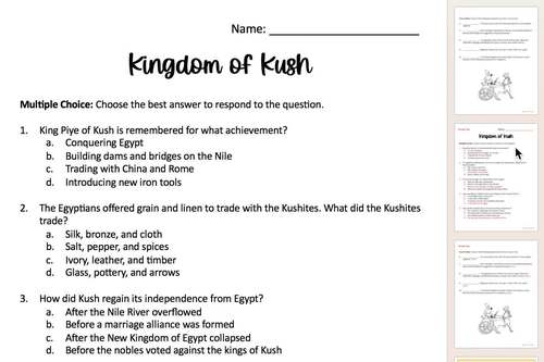 Ancient Egypt Kingdom of Kush Assessment: Printable by E is for Education