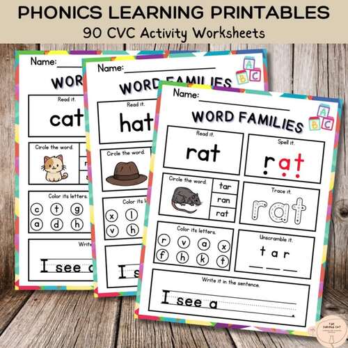 Phonics CVC Worksheets for Kids, Phonics, Reading, & Tracing Activities