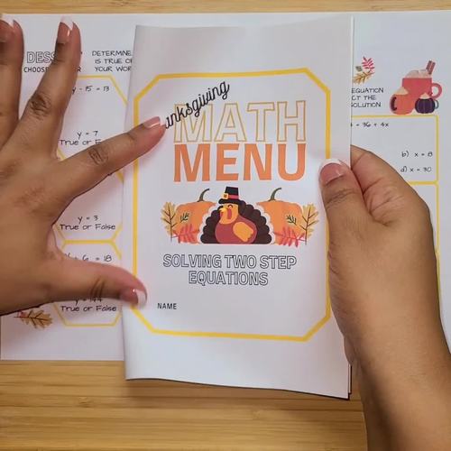 Thanksgiving Math Menu Activity // Solving Two Step Algebraic Equations