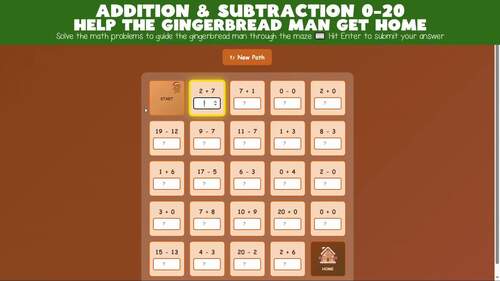 Help the Gingerbread Man.. | Addition & Subtraction Facts 0–20 Digital ...
