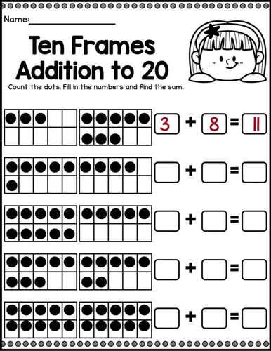Ten Frame Addition to 20 Worksheets | Addition to 20 Worksheet by Kidzvilly