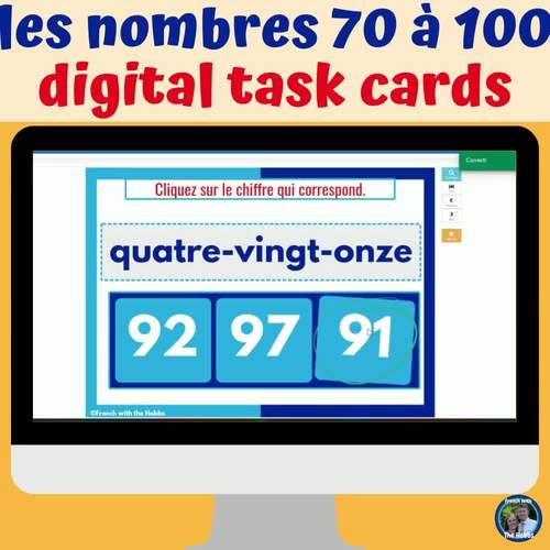 French Numbers 70-100 Boom™ Digital Task Cards les nombres 70 à 100