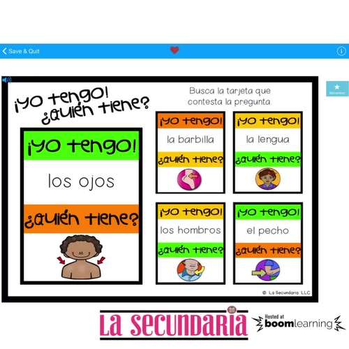 Spanish Body Parts | I Have Who Has | BOOM CARDS | Distance Learning