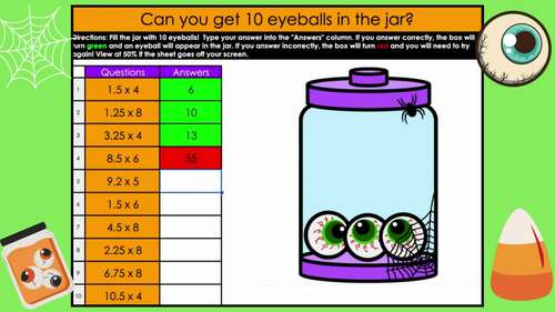 Halloween Multiplying Decimals by One Digit Whole Numbers Digital Activity