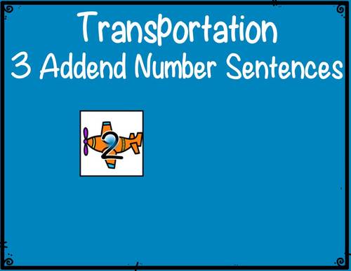 Transportation Build 3 Addend Addition & Subtraction Number Sentences