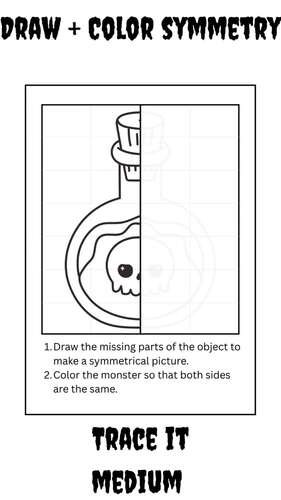 Halloween Symmetry Sheets|16 Designs × 3 Levels|Mirror Drawing+Answer ...