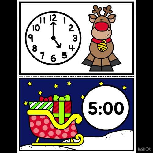 Reindeer Theme Telling Time Matching Cards | Hour & Half Hour | TPT