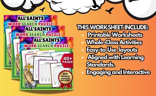 Fun All Saints Word Search, Activities, Morning Work, 4th,5th,6th,7th ...
